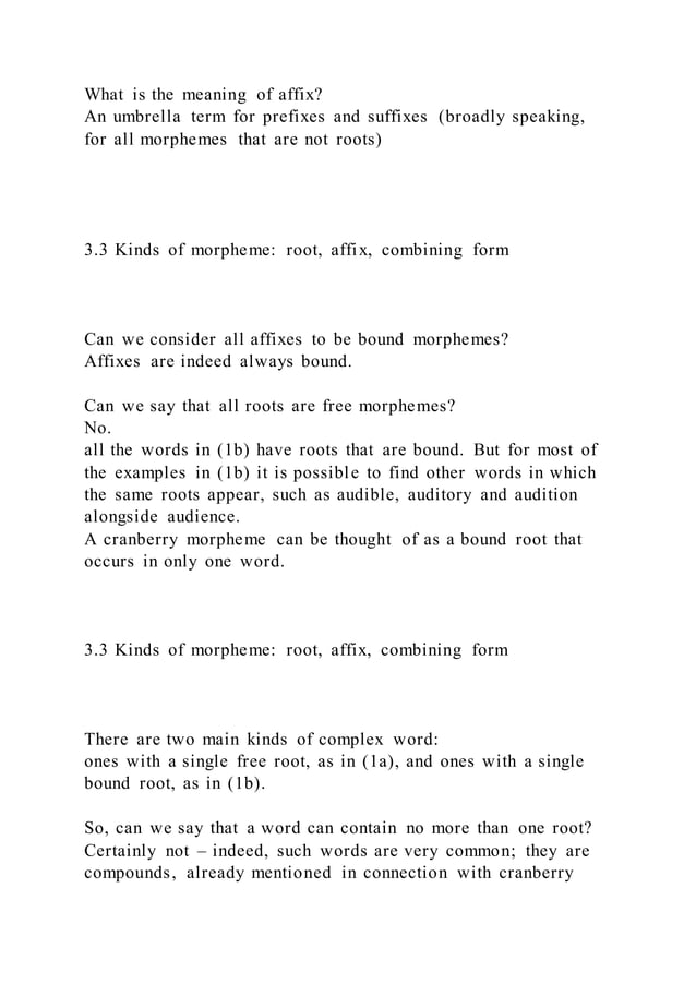 Chapter 3 A word and its parts roots, affixes and their .docx | Geology ...