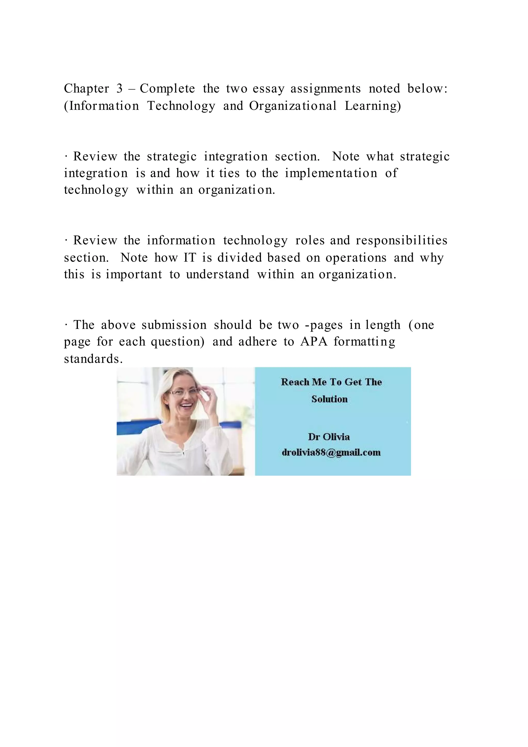 Chapter 3 – Complete the two essay assignments noted below (Informa | PDF