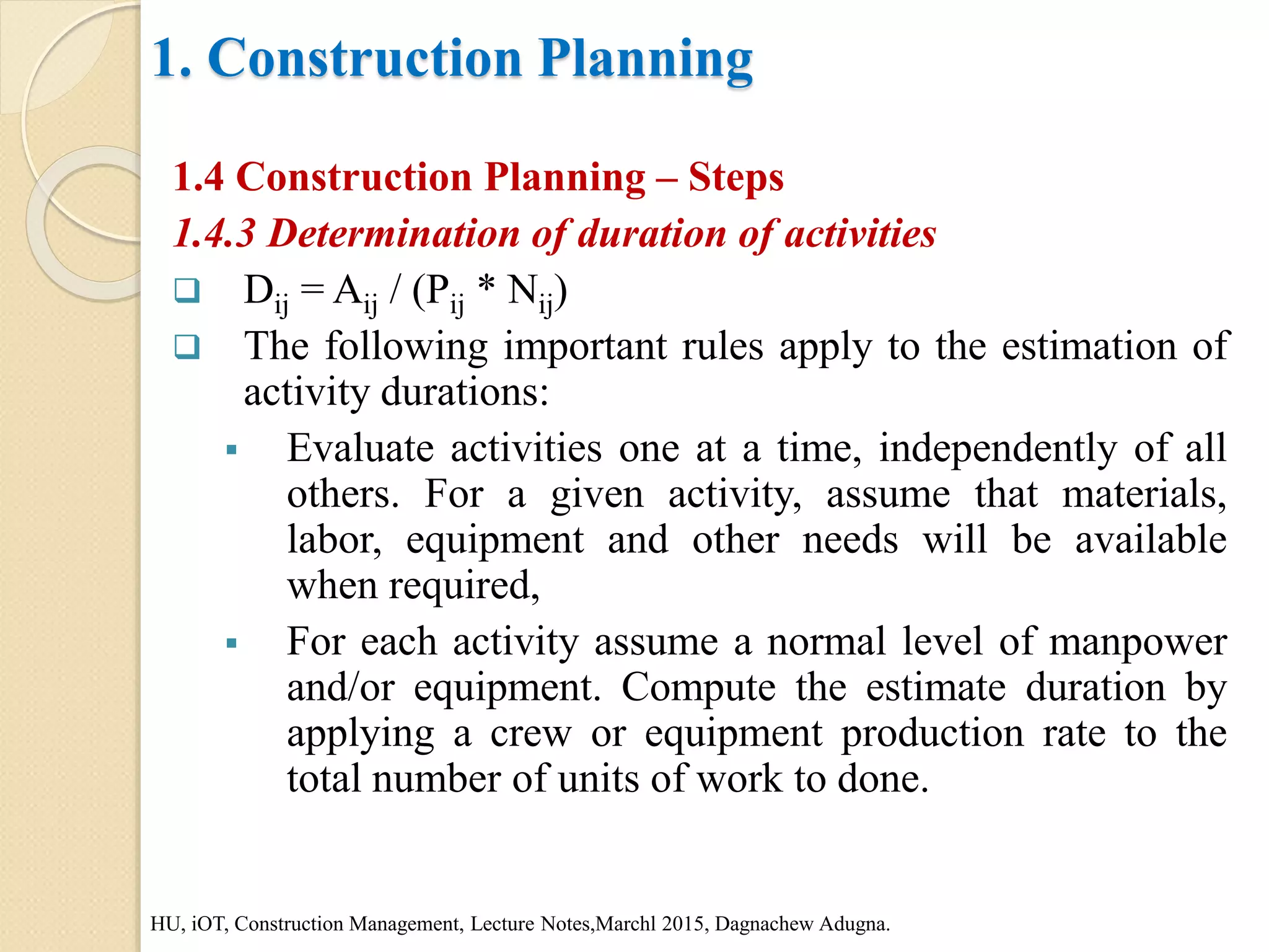 Chapter 3 Construction Planning and Scheduling lect. 3.ppt