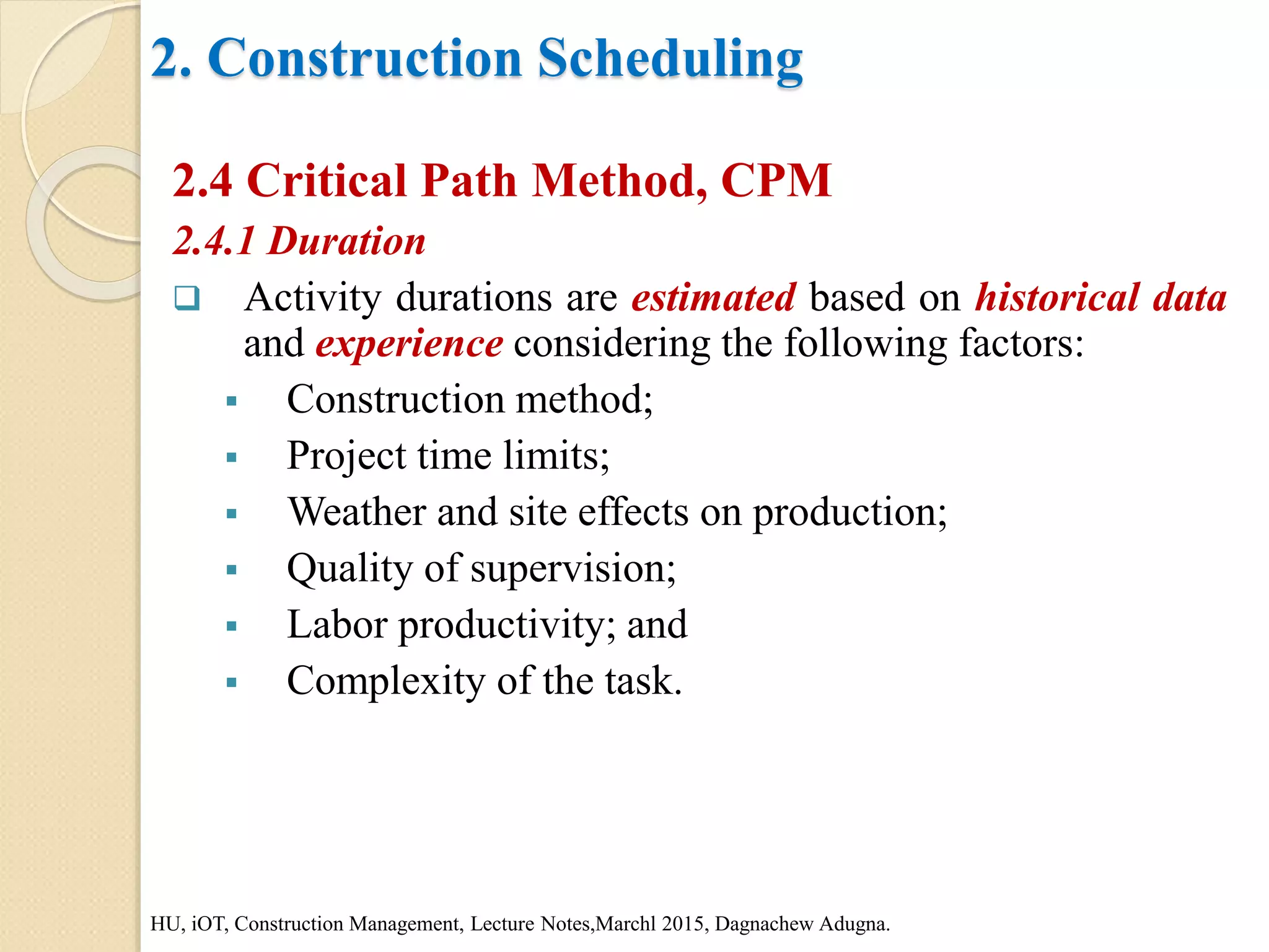 Chapter 3 Construction Planning And Scheduling Lect 3 Ppt