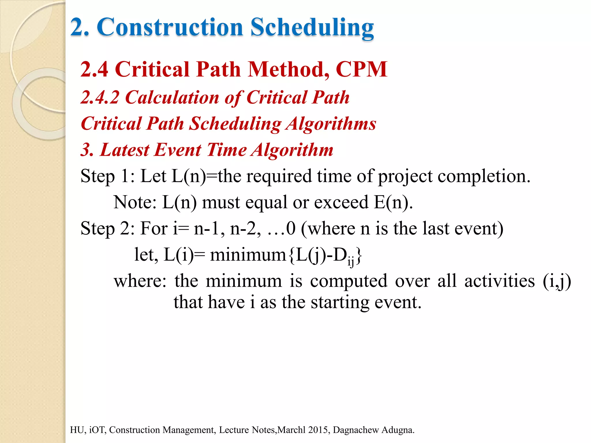 Chapter 3 Construction Planning and Scheduling lect. 3.ppt