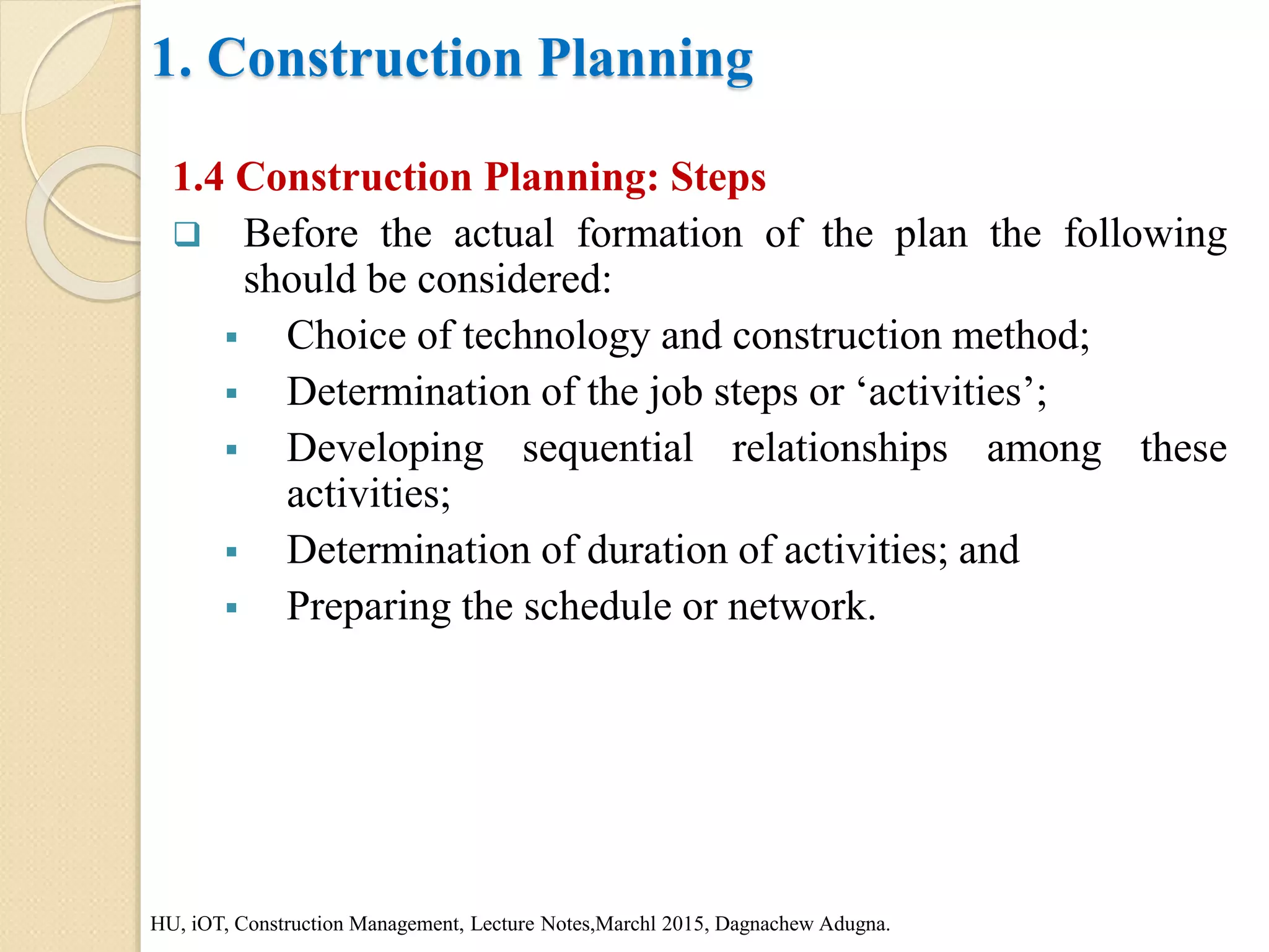 Chapter 3 Construction Planning and Scheduling lect. 3.ppt