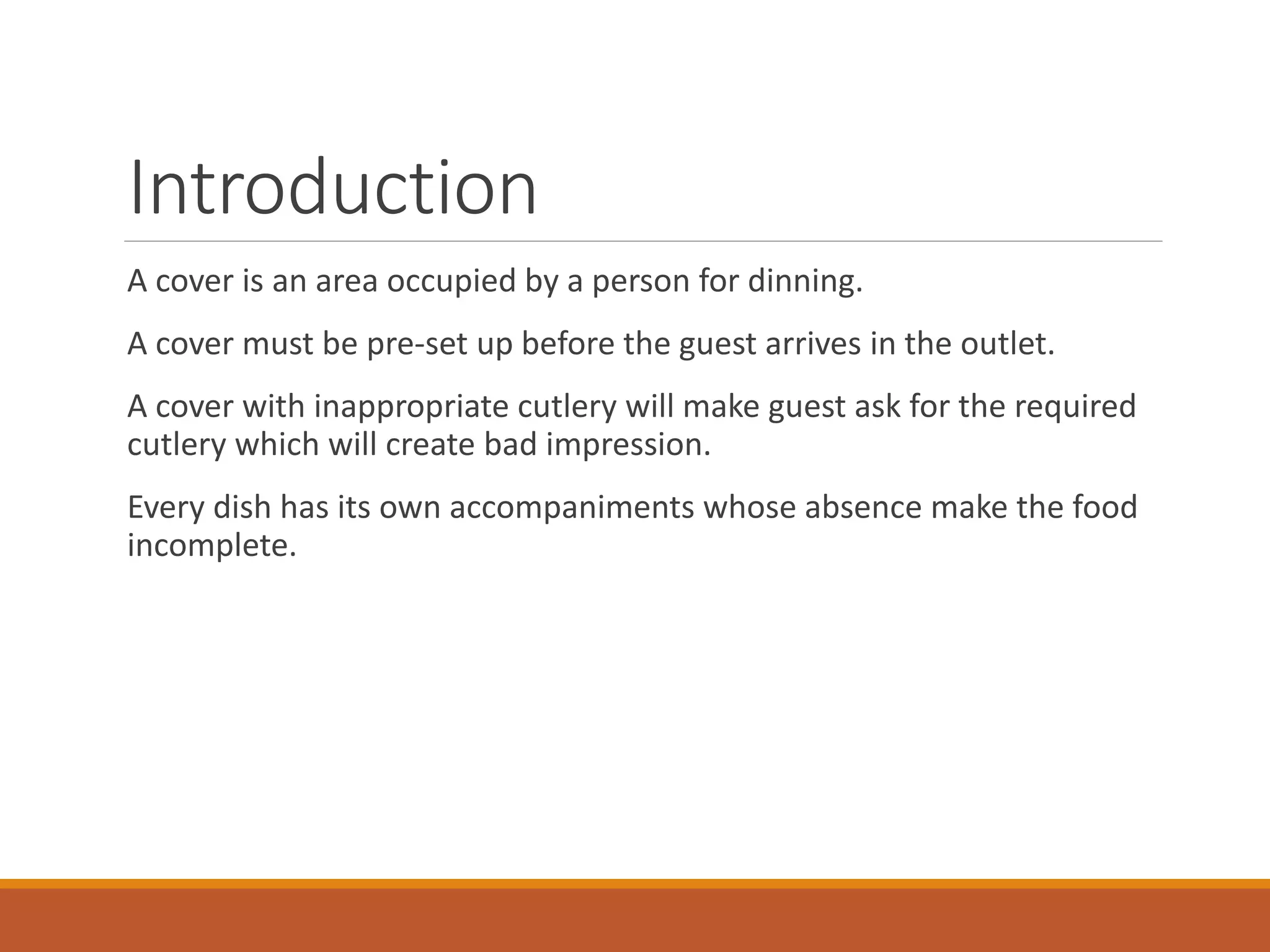 cover and accompaniments for selected dishes and french culinary terms ...