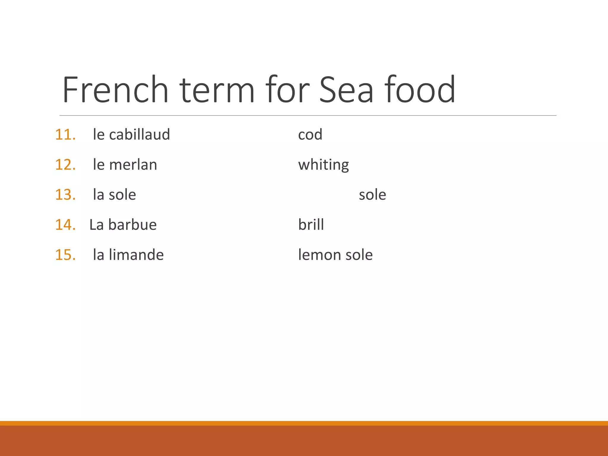 cover and accompaniments for selected dishes and french culinary terms ...