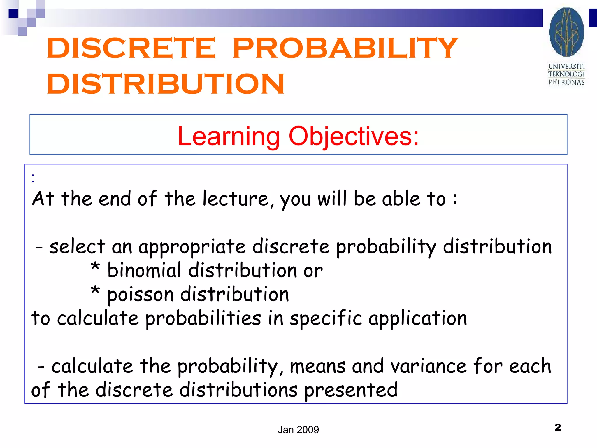 Chapter 3 discrete_distribution_rev_2009 | PPT