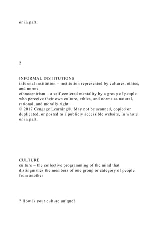 Chapter 3Emphasizing Informal Institutions Cultures, Ethics.docx