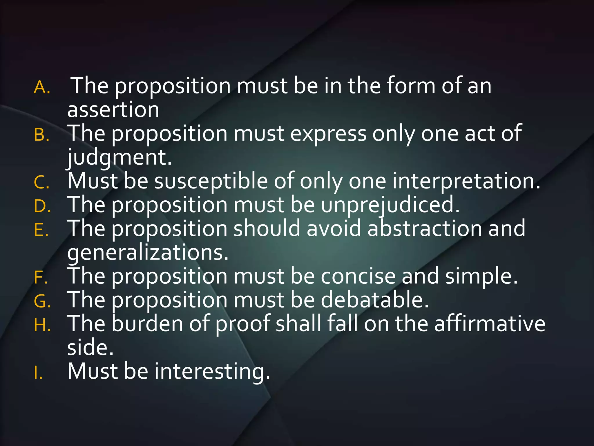 The Subject Of Argumentation Proposition Ppt