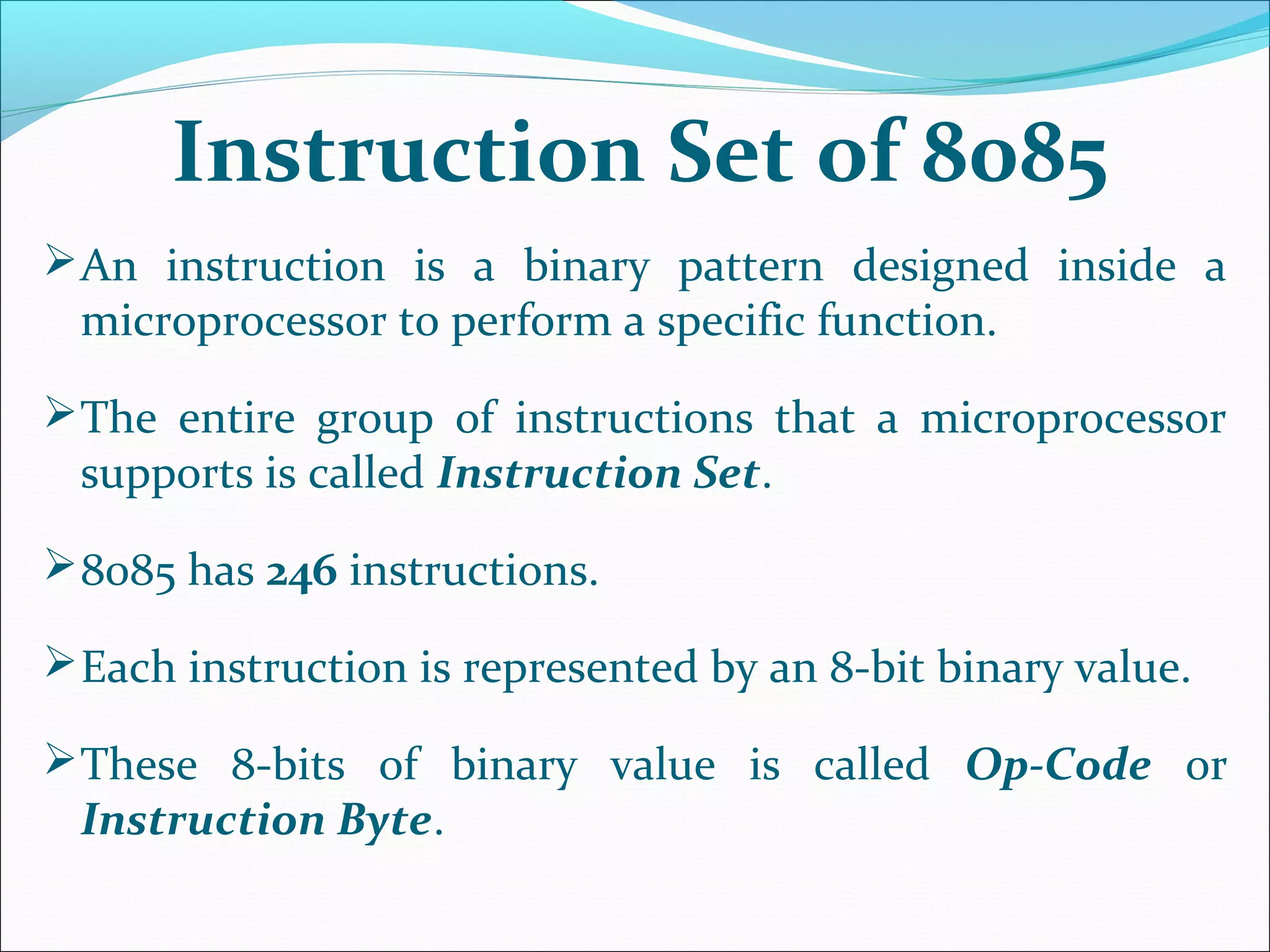 INTEL 8085 DATA FORMAT AND INSTRUCTIONS | PDF