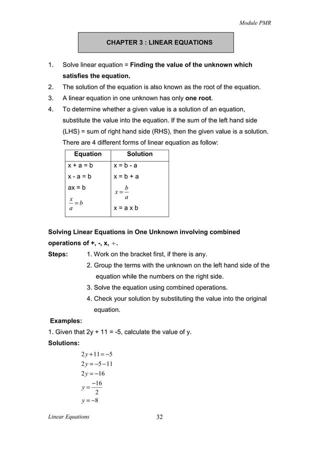 Chapter 3 Linear Equations Pdf