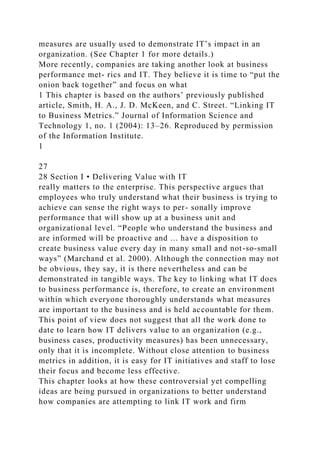 Chapter 3Linking IT to Business Metrics From the first time IT.docx
