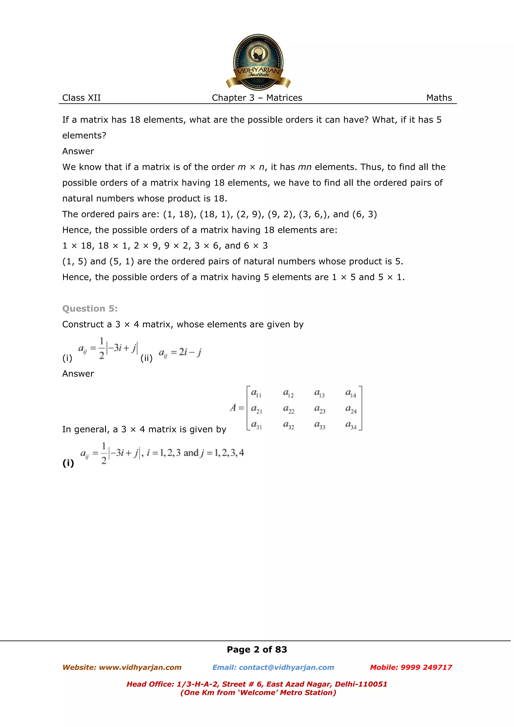 Chapter 3 matrices | PDF