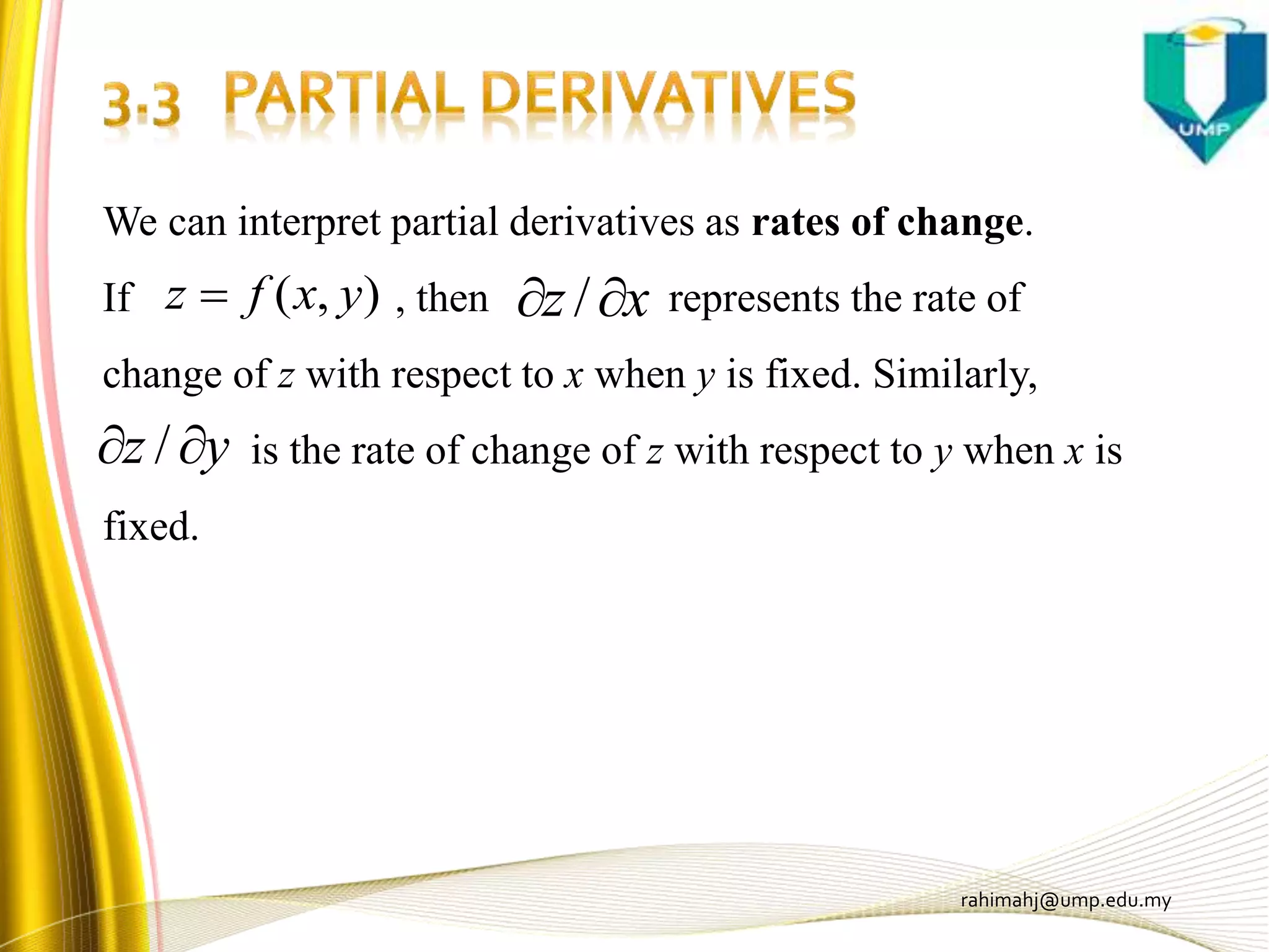 Applied Calculus Chapter 3 partial derivatives | PPTX