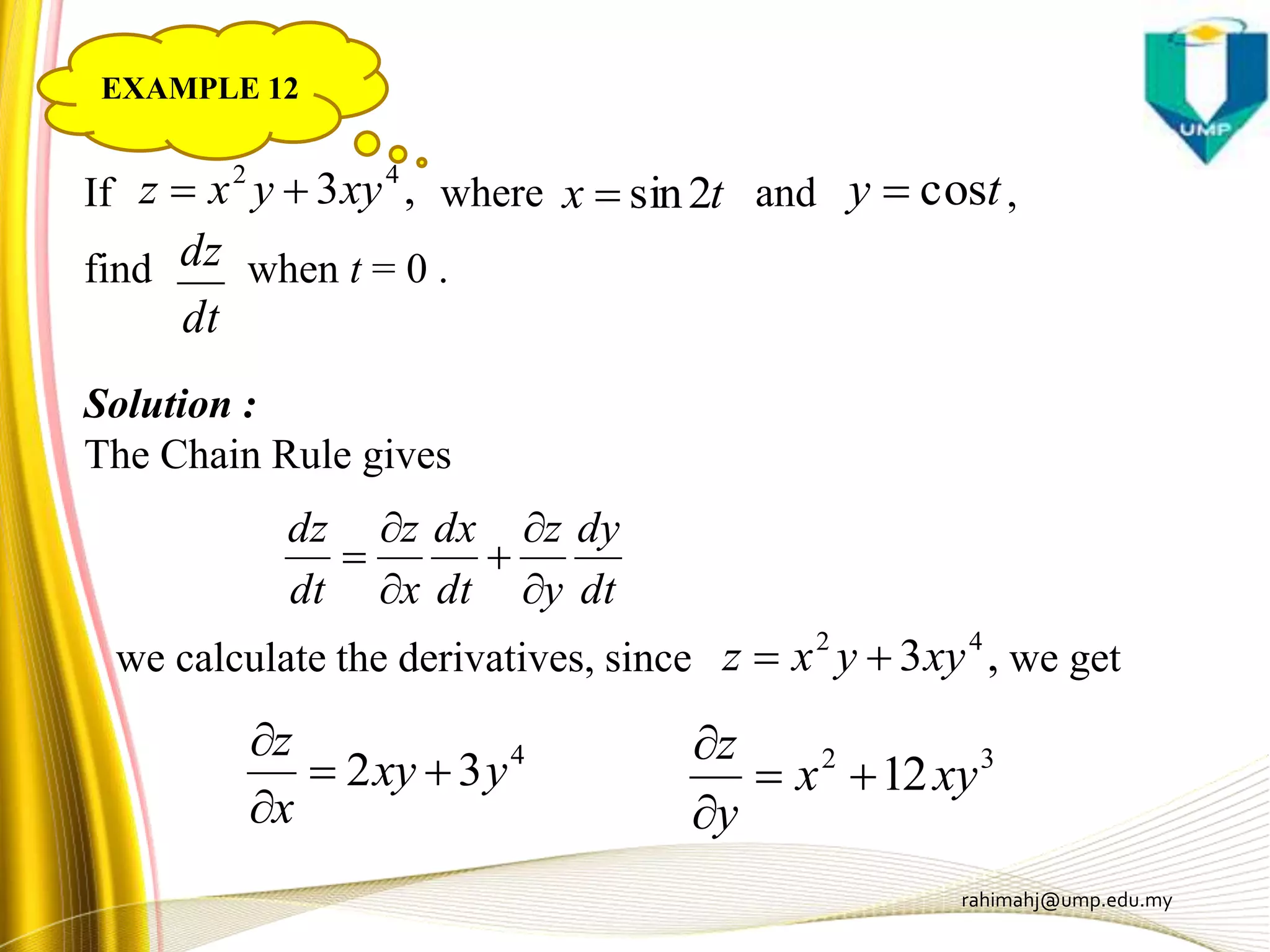 Applied Calculus Chapter 3 partial derivatives | PPTX
