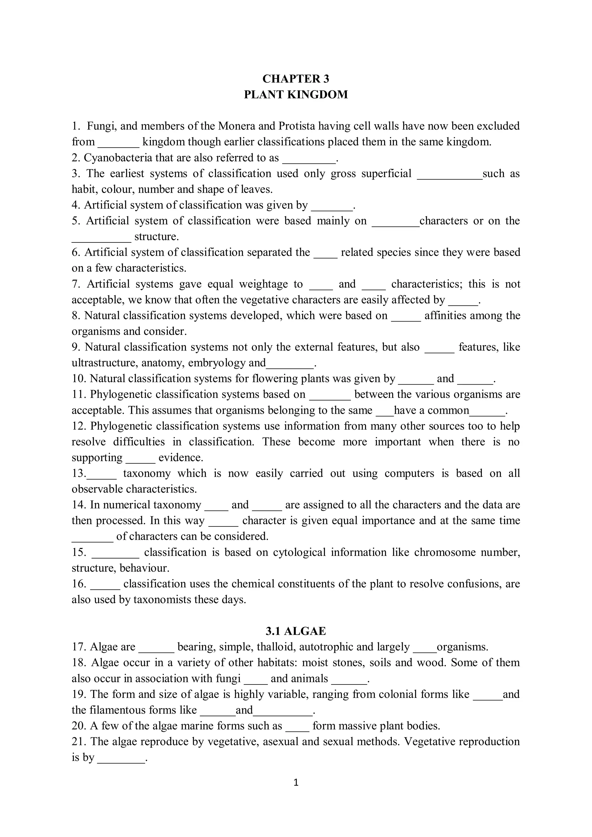 Plant kingdom: Algae, Bryophytes, Pteridophytes, Gymnosperms ...