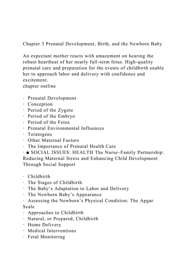 Chapter 3 Prenatal Development, Birth, and the Newborn BabyA.docx