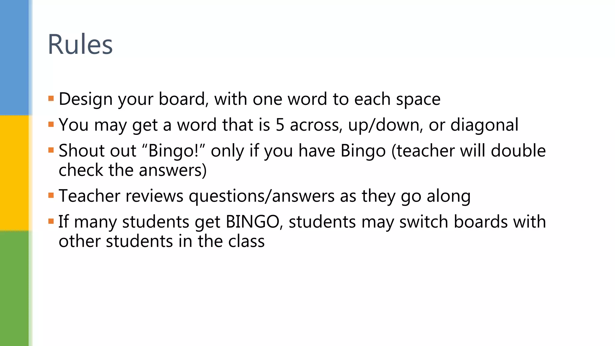 Chapter 3 review bingo | PPTX | Board Games and Puzzles | Games and Puzzles