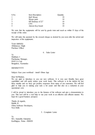 Sample Business Letters | DOCX | Business | Business and Finance