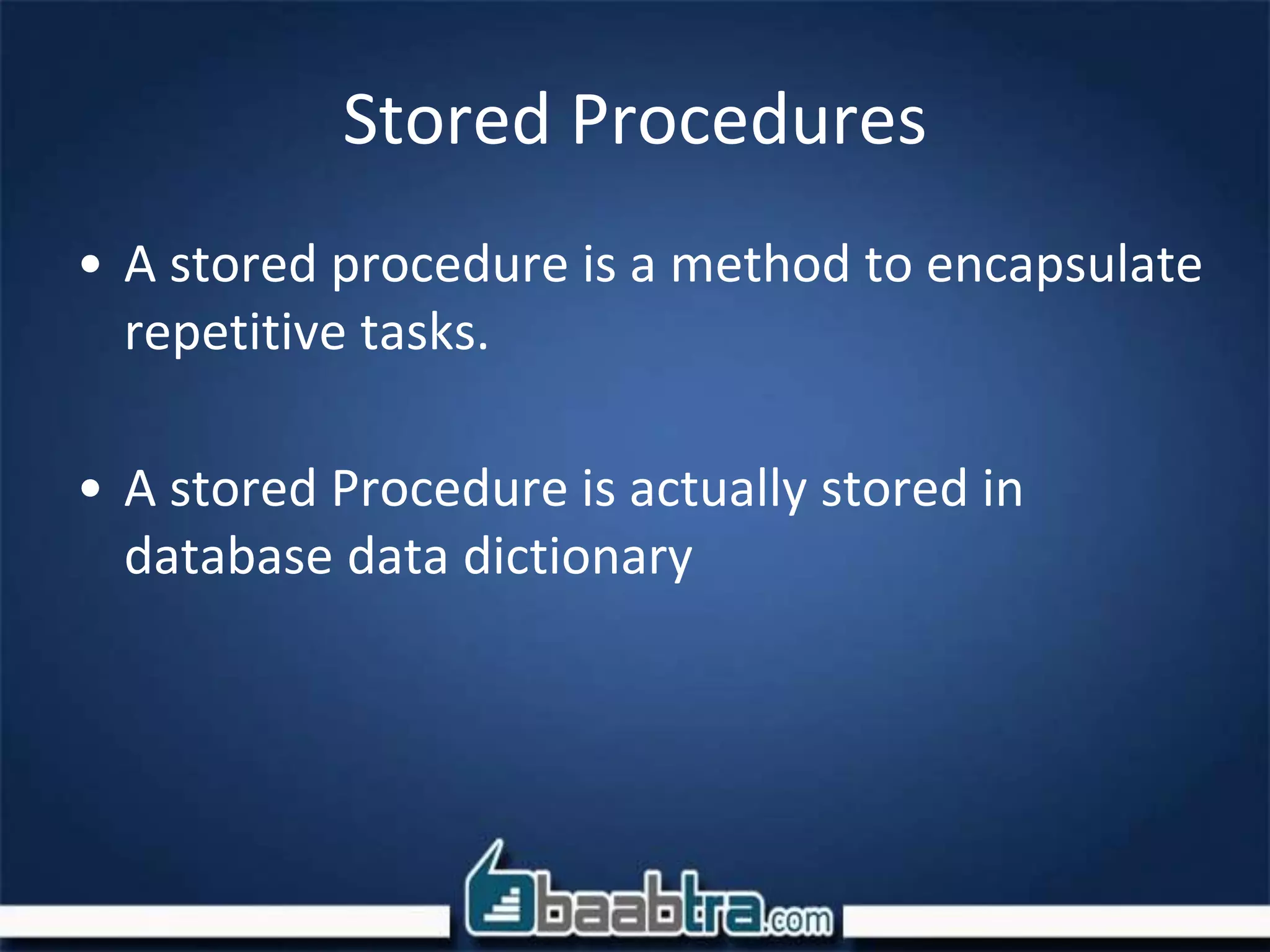 Chapter 3 stored procedures | PPTX