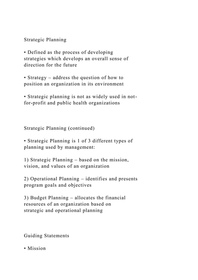 Chapter 3 Strategic Planning Objectives• Identi.docx