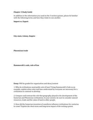 Chapter 3 Study Guide: The Fertile Crescent | DOCX