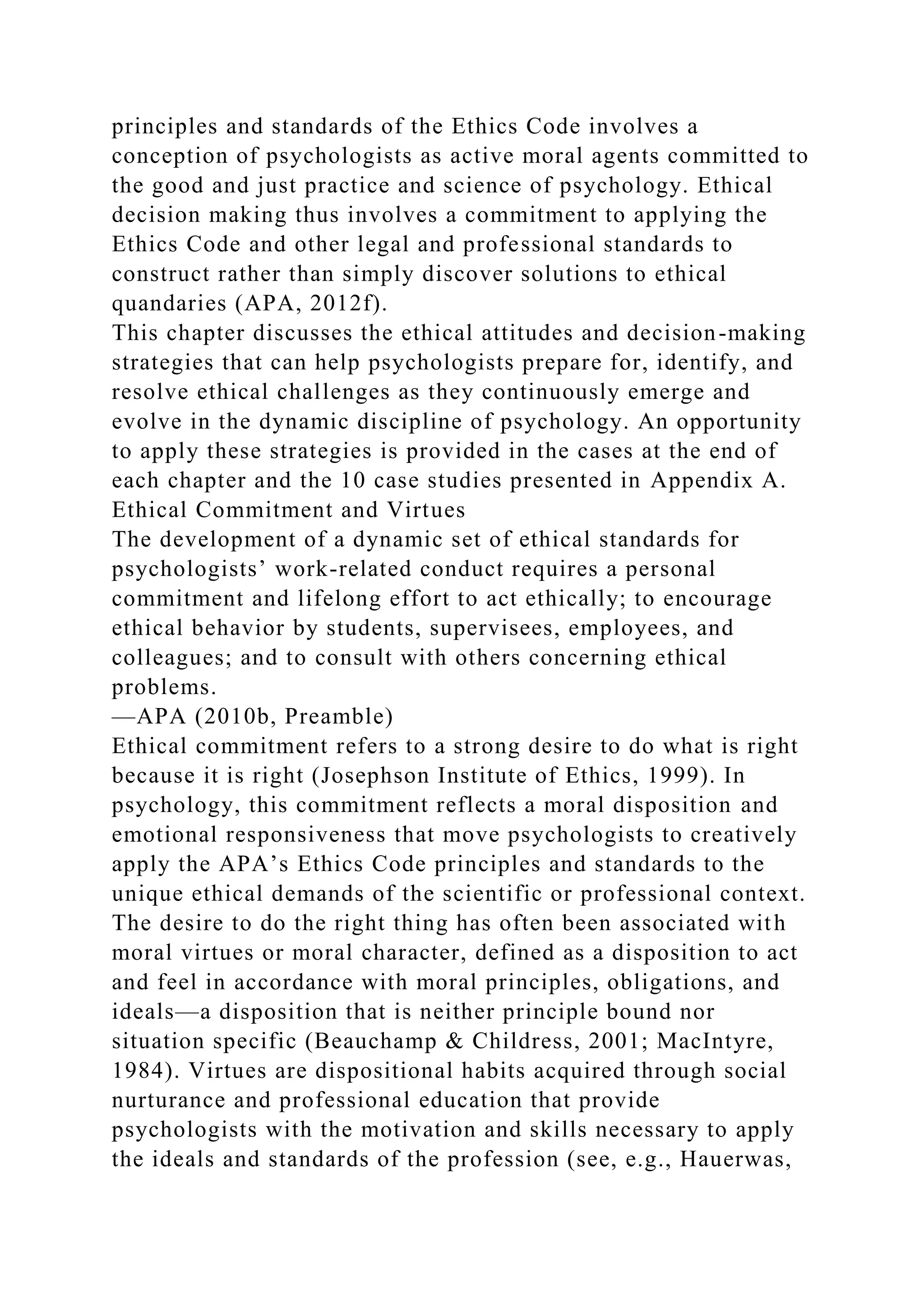 Chapter 3 The APA Ethics Code and Ethical Decision MakingThe APA.docx