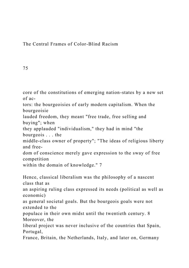 Chapter 3 The Central Frames of Color-Blind Racism The mas.docx | Debated Sensitive Social ...