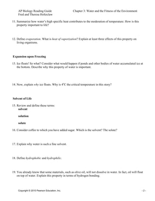 Chapter 3 water and the fitness of the environment | PDF