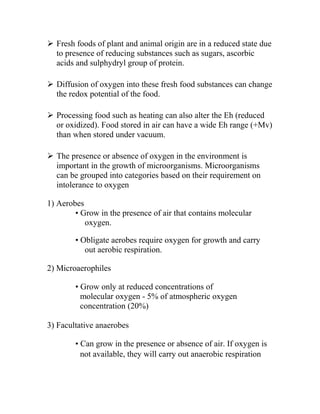 MIC204 (Food Microbiology) - Chapter 4 : FACTORS THAT INFLUENCE MICROBIAL ACTIVITIES IN FOOD | DOC