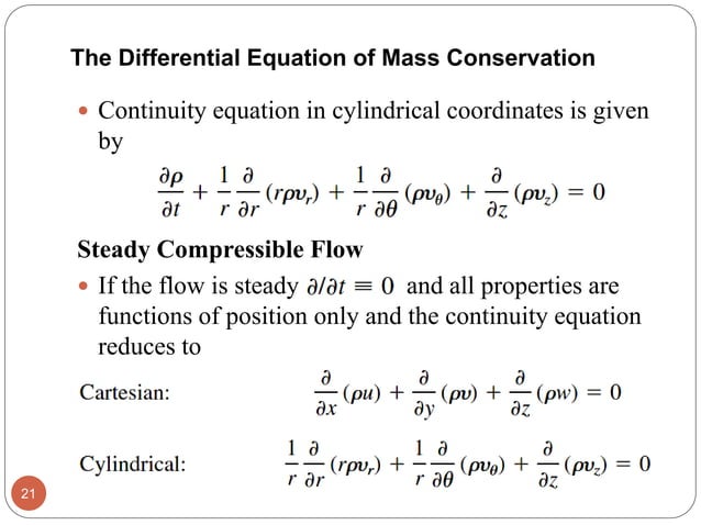 Fluid Mechanics Chapter 4. Differential relations for a fluid flow ...