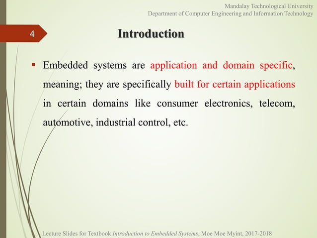 Chapter 4 Embedded System: Application and Domain Specific | PPTX