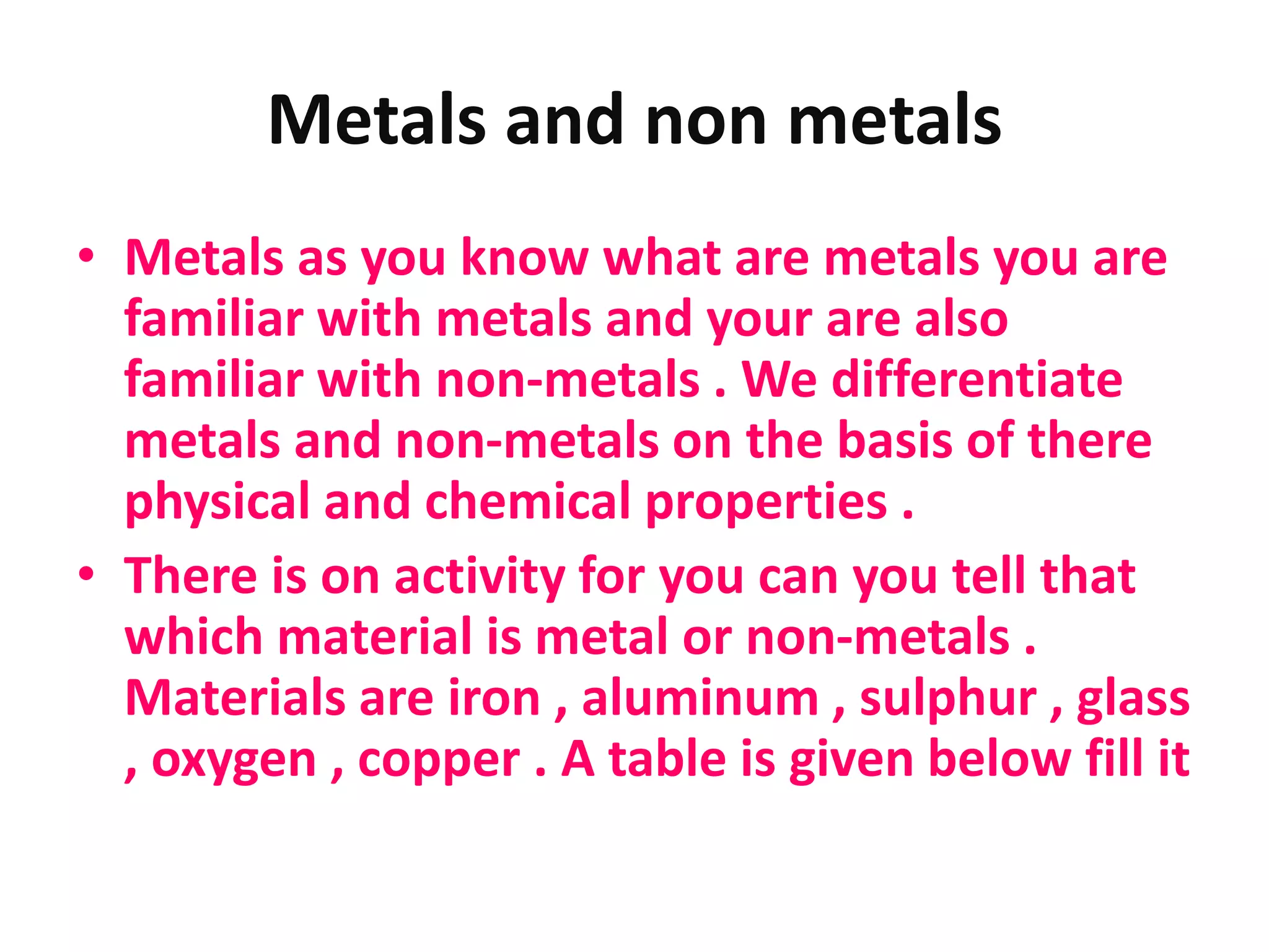 Chapter 4 metals and non-metals | PPTX | Chemistry | Science