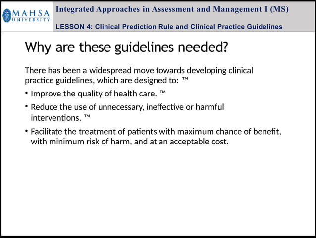 Chapter 4 - Clinical Prediction Rule and Clinical Practice Guidelines ...