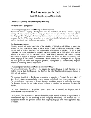 Chapter 4 Explaining Second Language Learning Docx
