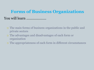 Chapter 4 forms of a business organisation | PPTX