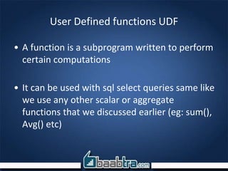 Chapter 4 functions, views, indexing | PPTX
