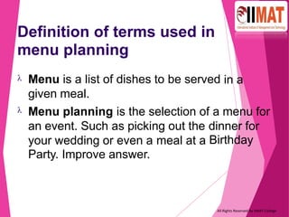 Menu Planning | PDF