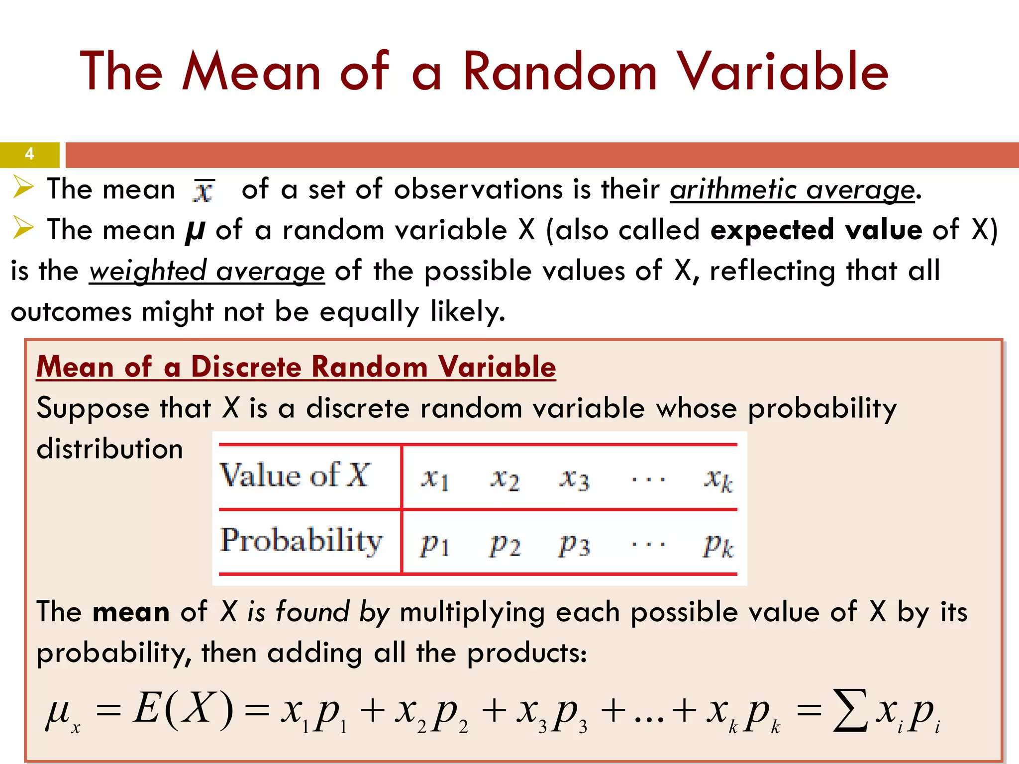Chapter 4 part3- Means and Variances of Random Variables | PDF