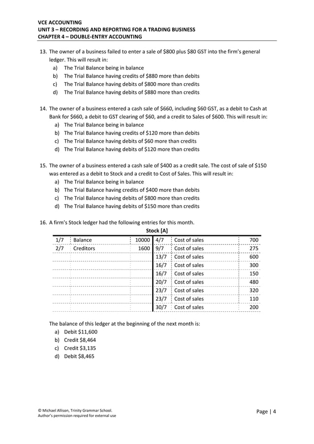 Chapter 4 - Double-Entry Accounting Test | PDF