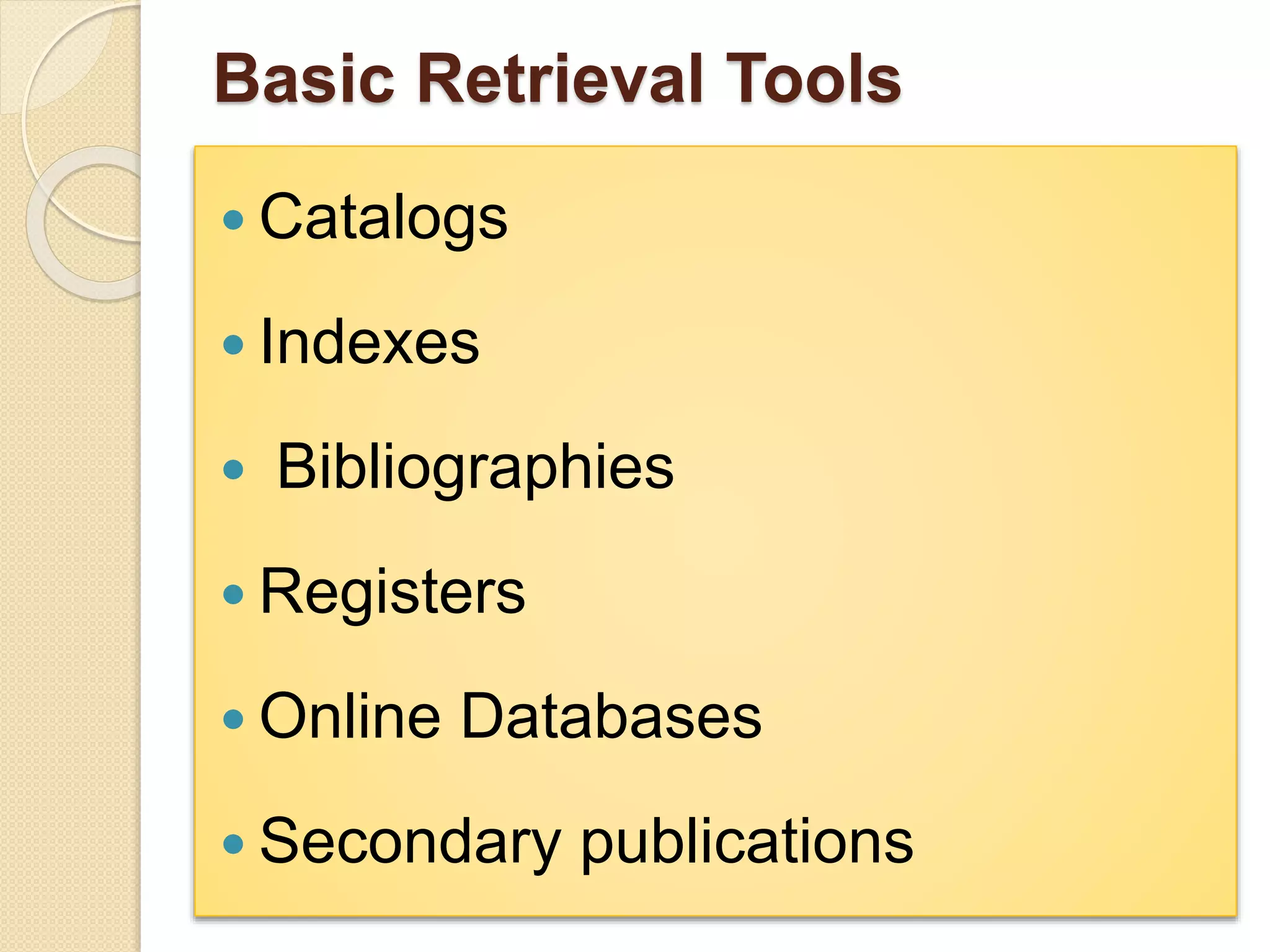 basis of infromation retrival part 1 retrival tools | PPT