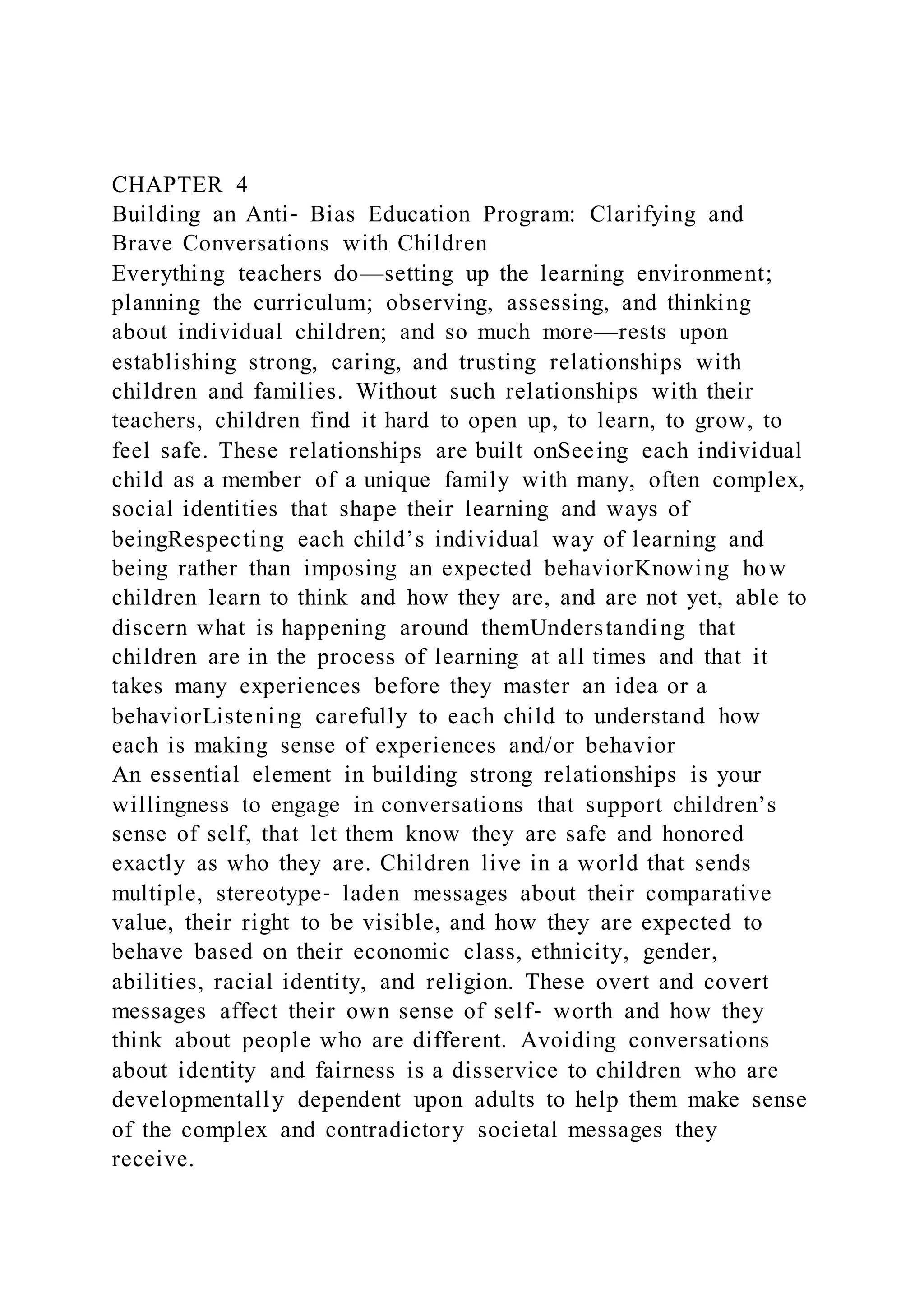 CHAPTER 4Building an Anti‑Bias Education Program Clarifying and | DOCX