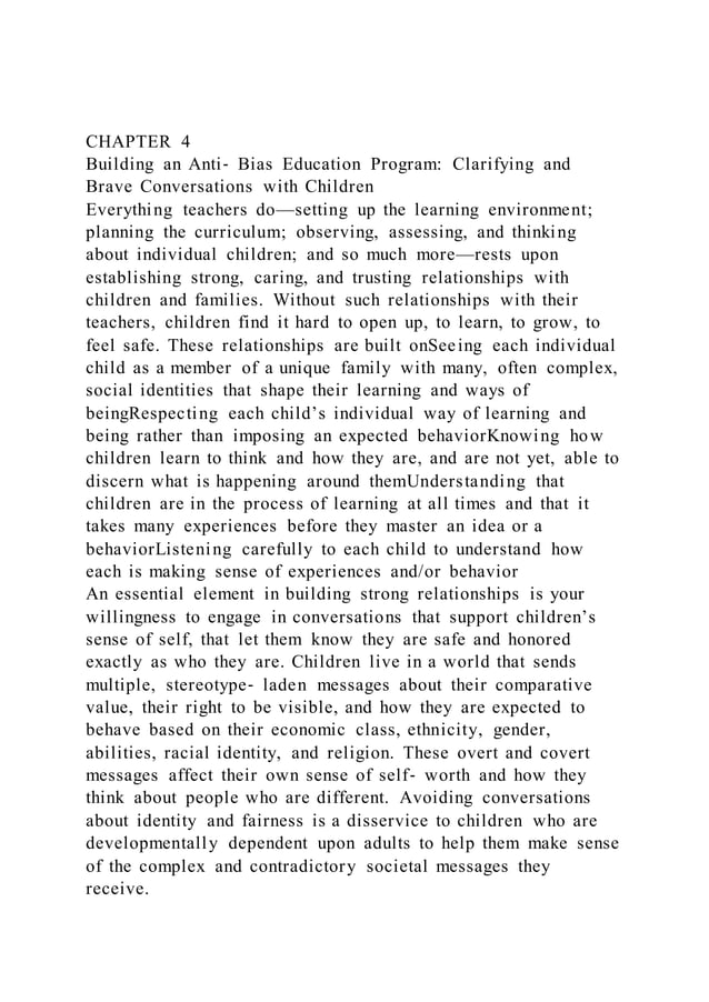CHAPTER 4Building an Anti‑Bias Education Program Clarifying and | DOCX ...