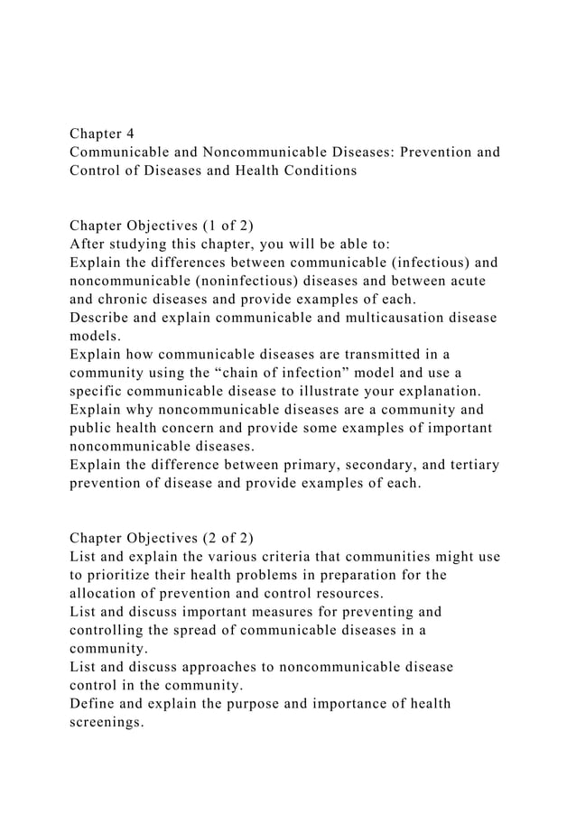 Chapter 4Communicable and Noncommunicable Diseases Prevention.docx ...