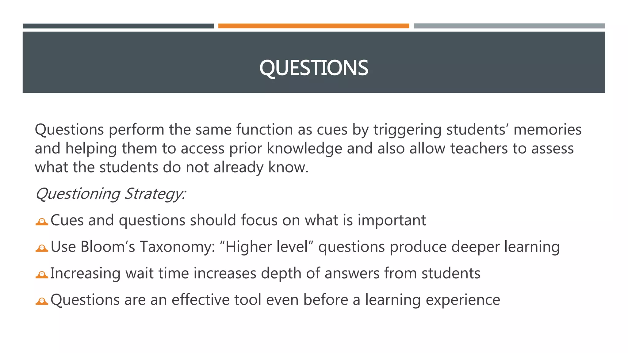 Chapter 4 – cues, questions and advance | PPTX