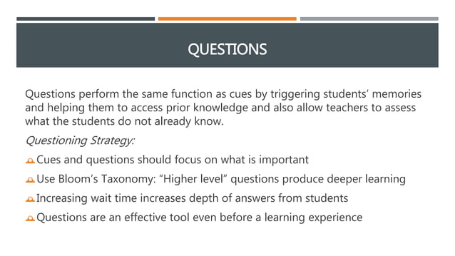 Chapter 4 – cues, questions and advance | PPTX