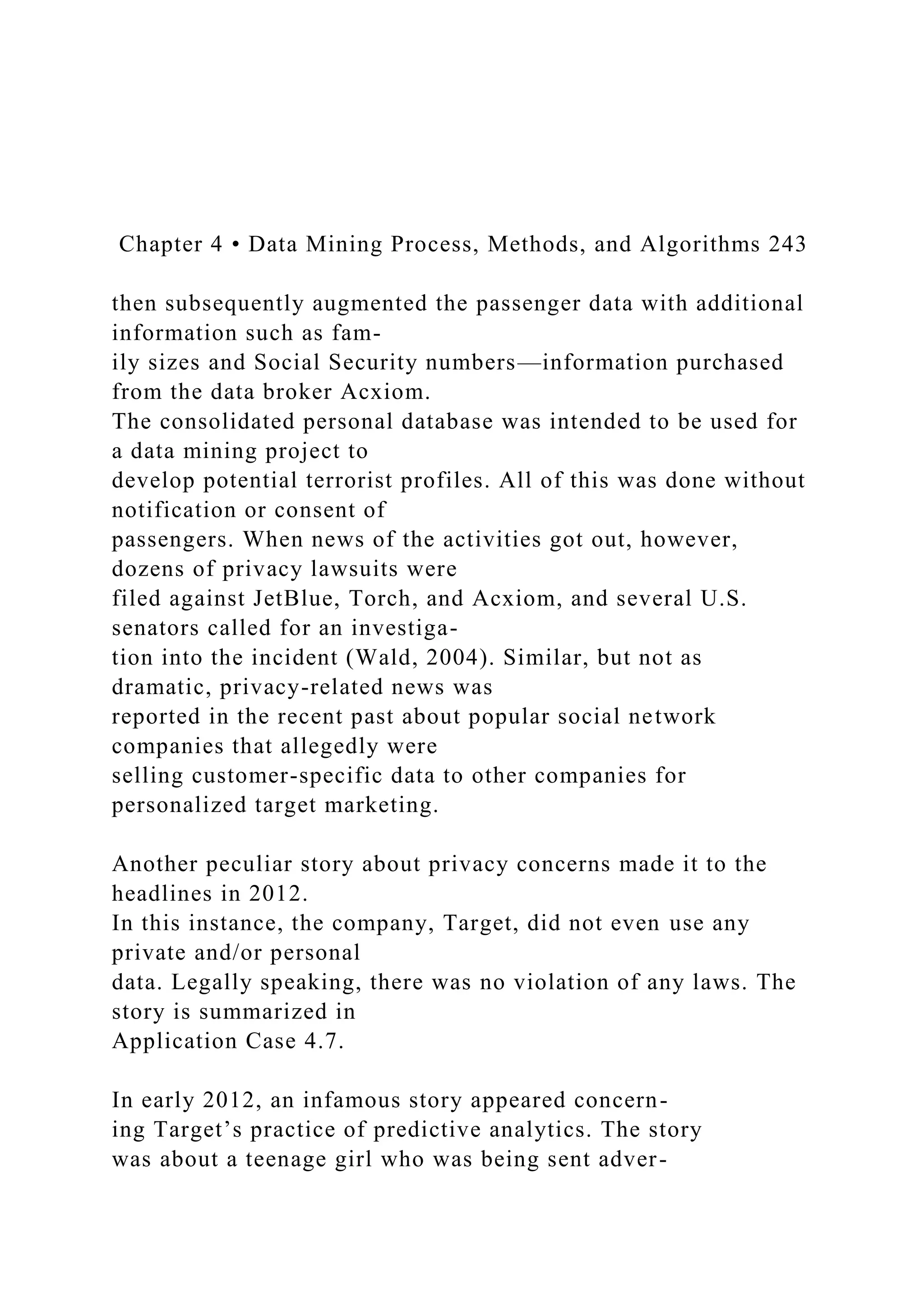 Chapter 4 • Data Mining Process, Methods, and Algorithms 243.docx