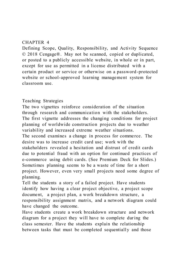 CHAPTER 4Defining Scope, Quality, Responsibility, and Activity | PDF