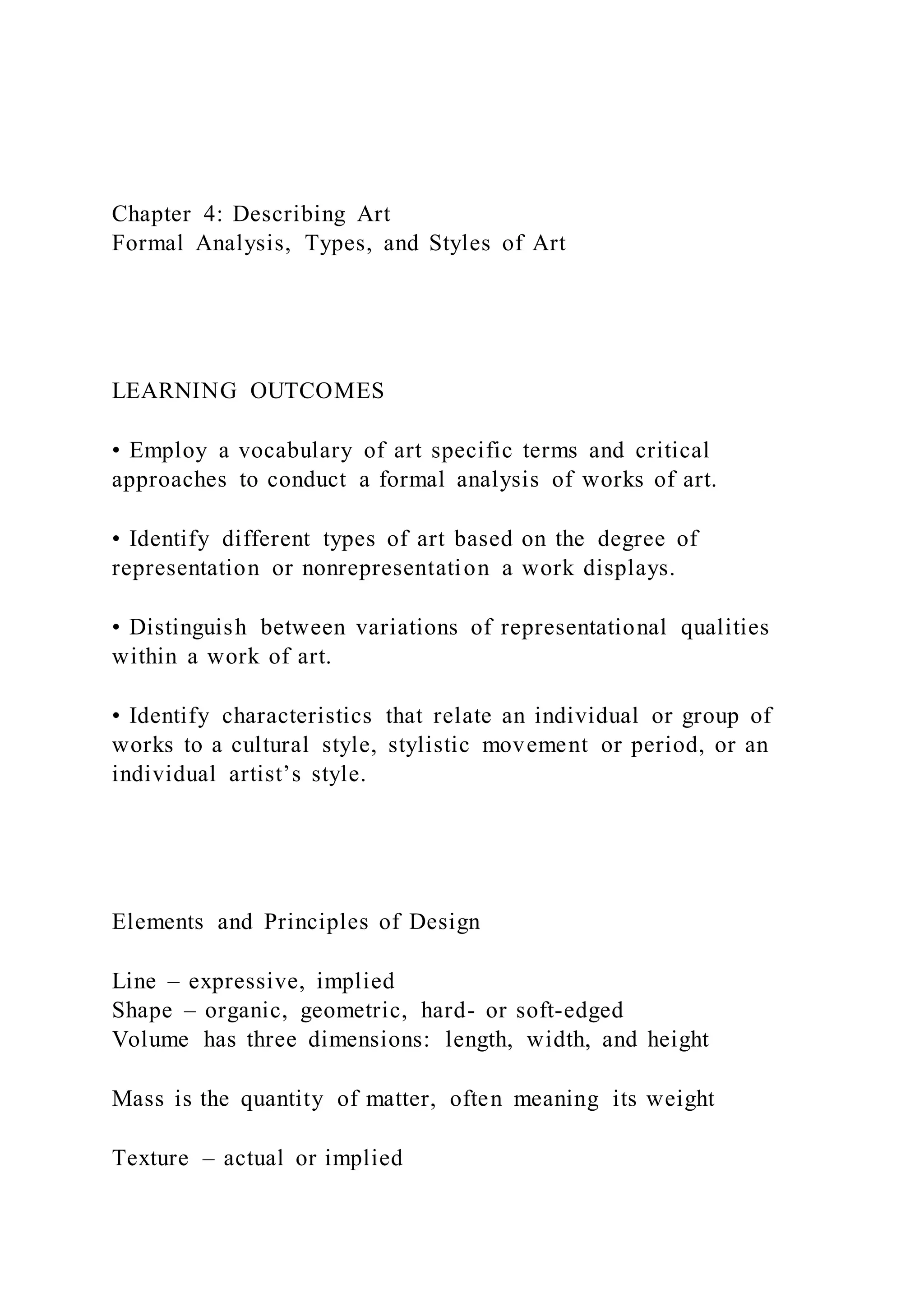 Chapter 4 Describing ArtFormal Analysis, Types, and Styles of | DOCX