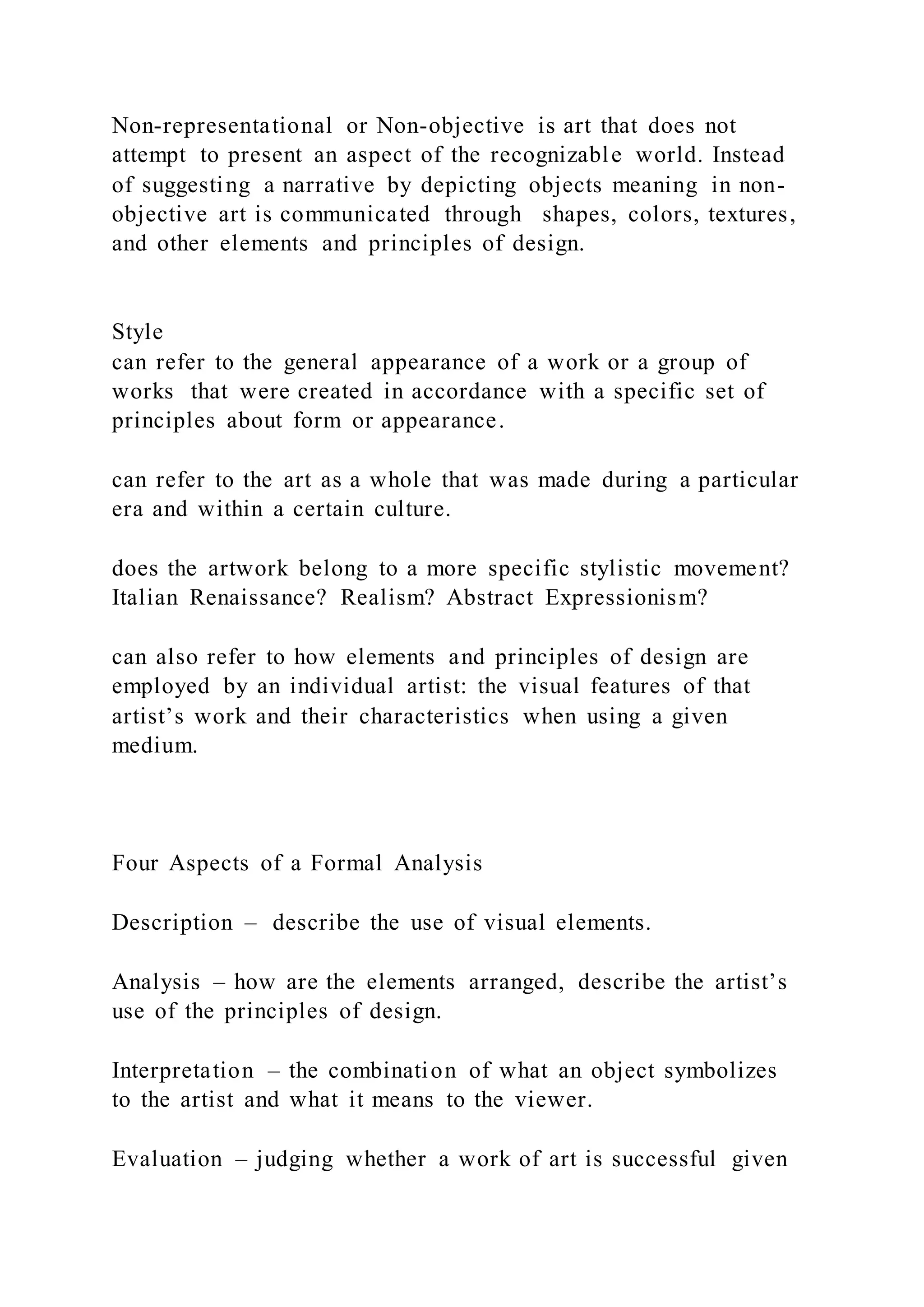 Chapter 4 Describing ArtFormal Analysis, Types, and Styles of | DOCX ...