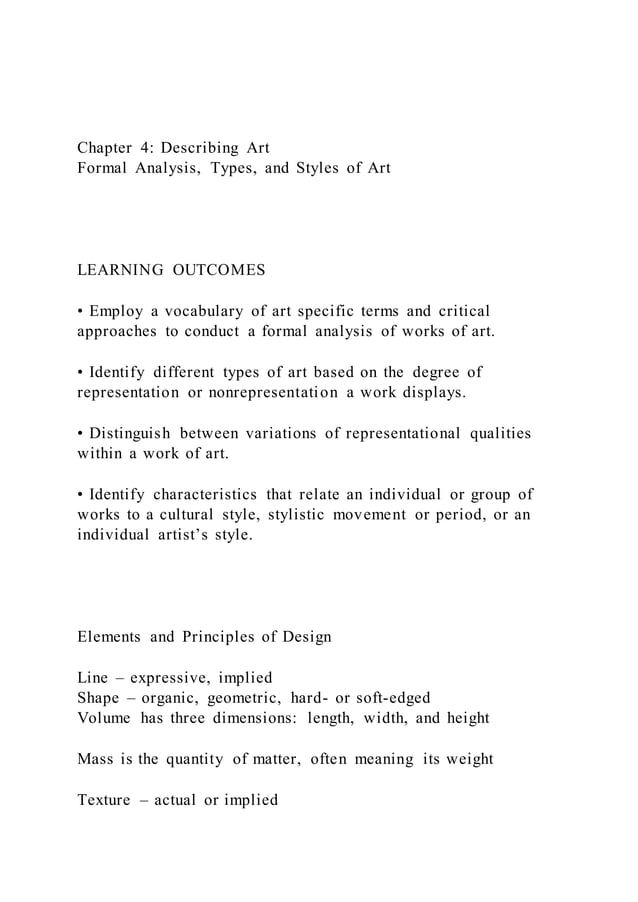 Chapter 4 Describing ArtFormal Analysis, Types, and Styles of | DOCX ...