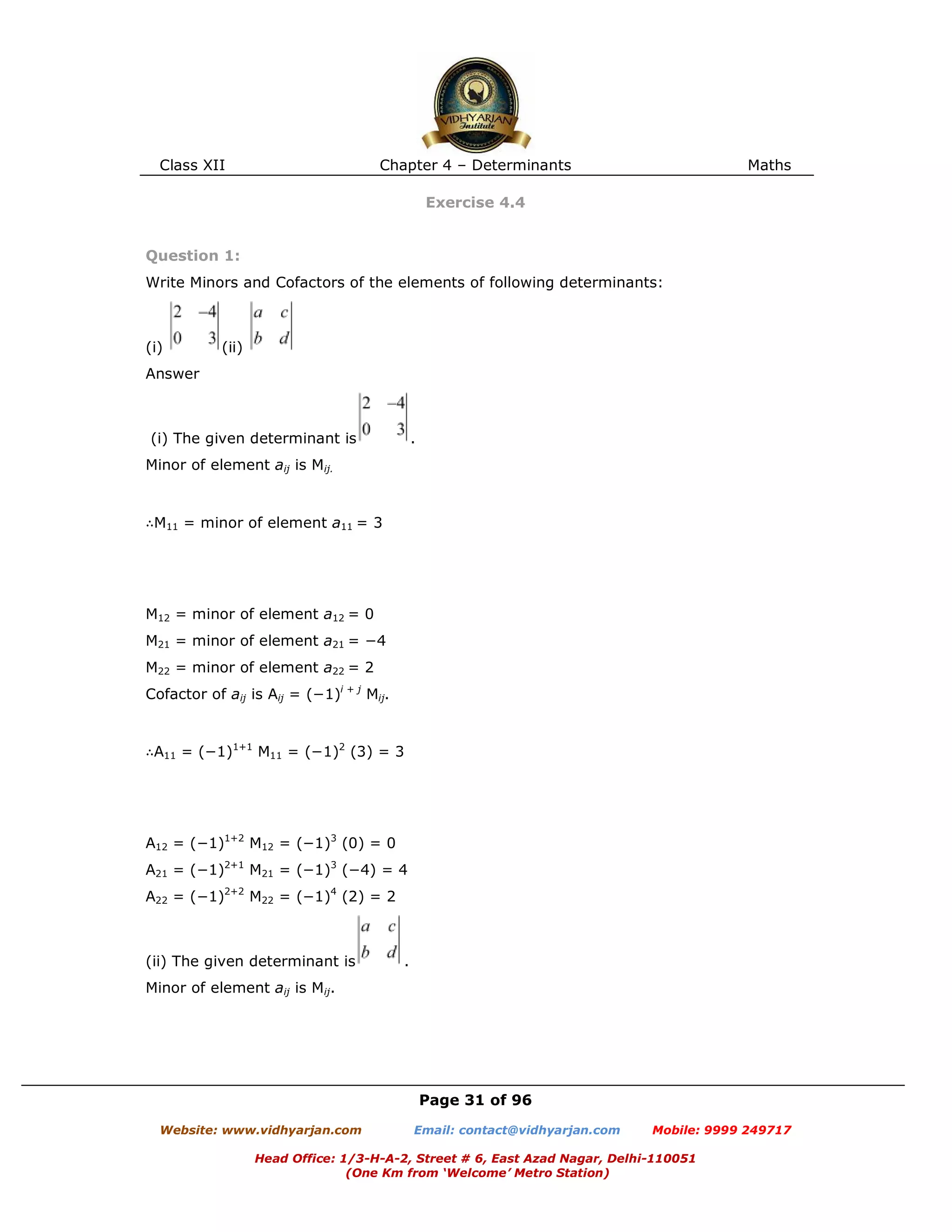 Chapter 4 determinants | PDF